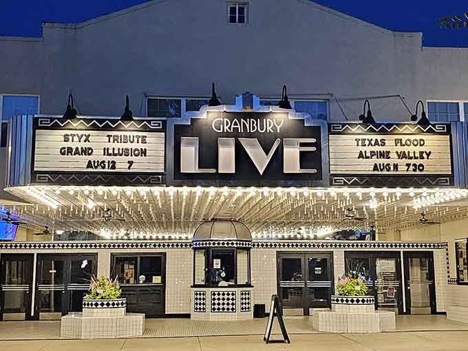 Granbury Live's marquee lights up the square like a beacon for anyone seeking actual live entertainment.