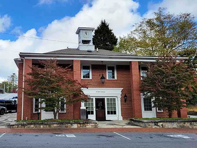 Town Hall stands proud in brick and tradition, anchoring a community that still knows its neighbors' names.