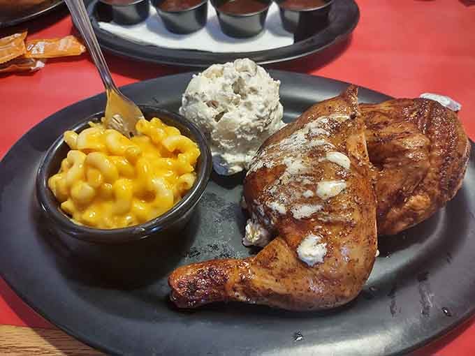 Perfectly seasoned smoked chicken with mac and cheese proves poultry can absolutely hold its own at the barbecue table.
