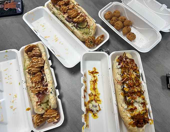 Multiple foot-long sandwiches prove this isn't the place for dainty appetites or calorie counting apps.