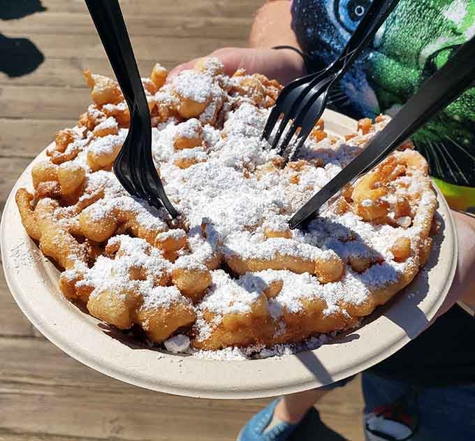 Because sometimes you need dessert after your Japanese hot dog adventure, and funnel cake fits perfectly.