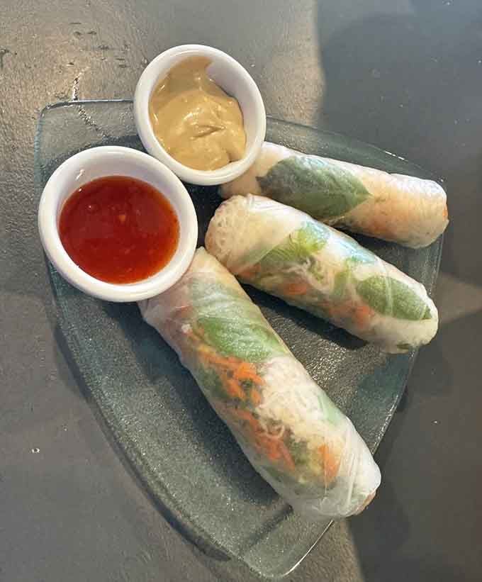 Fresh spring rolls with dipping sauces that prove good food doesn't need to be complicated, just thoughtfully prepared and delicious.