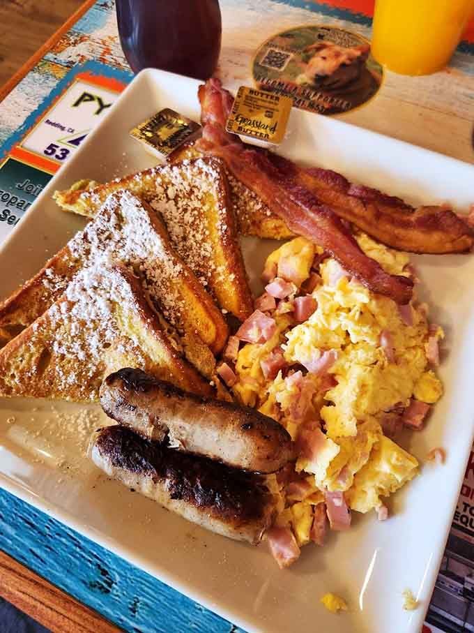 French toast that's crispy on the outside, custardy inside, with enough bacon to satisfy any breakfast enthusiast.