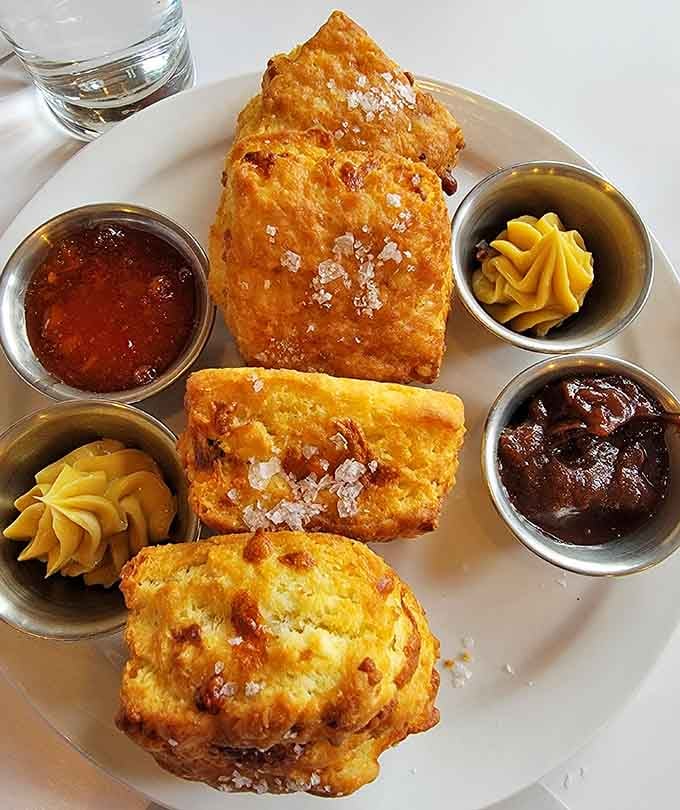 Fresh baked biscuits served with jam and butter, because sometimes the classics need no improvement whatsoever.