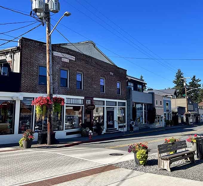 Hanging flower baskets and benches that actually invite sitting make this Main Street America at its absolute finest.