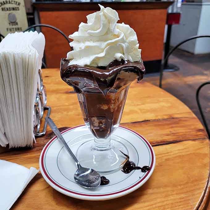 Hot fudge cascading over vanilla ice cream like a delicious chocolate waterfall&mdash;resistance is futile, calories are irrelevant.
