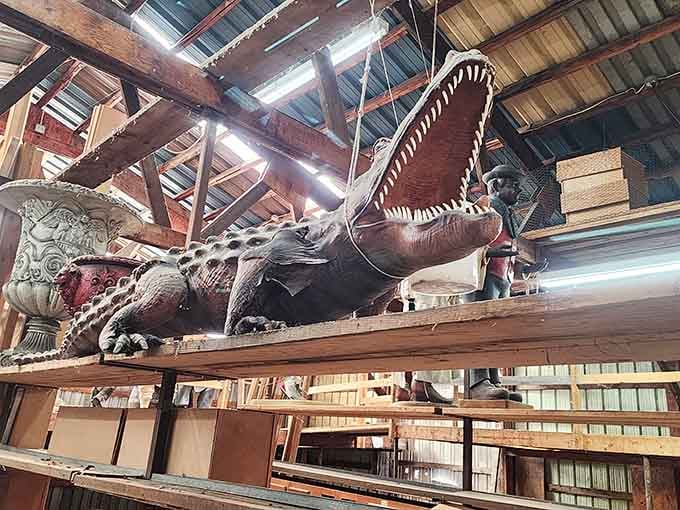 A massive crocodile sculpture lurking on the upper shelves adds just the right amount of prehistoric drama to your shopping.