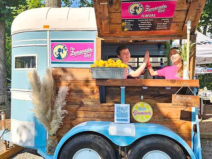 The Lemonade Girl brings refreshment to your lakeside adventures, because conquering inflatables builds up quite a thirst.