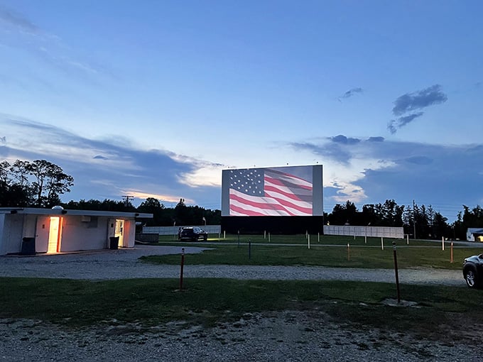 Old Glory on the big screen reminds you why outdoor movies feel like a slice of pure Americana.