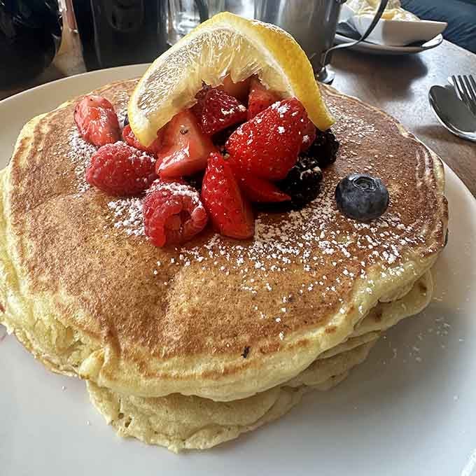 Fluffy pancakes topped with fresh berries prove that sometimes the classics really don't need any improvement whatsoever.