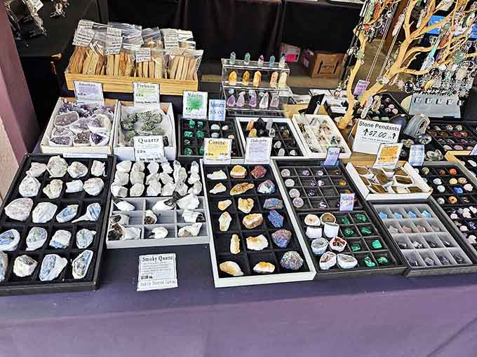 Crystals and minerals displayed like nature's own jewelry box, sparkling with geological wonder and possibility.