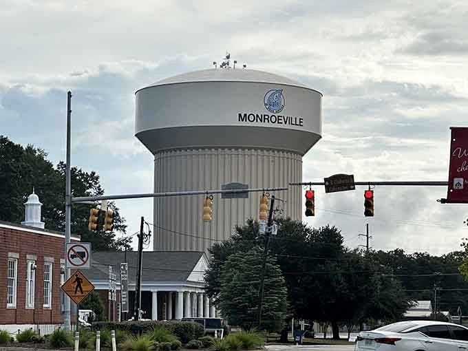 That water tower announces your arrival like a friendly giant welcoming you to literary history.