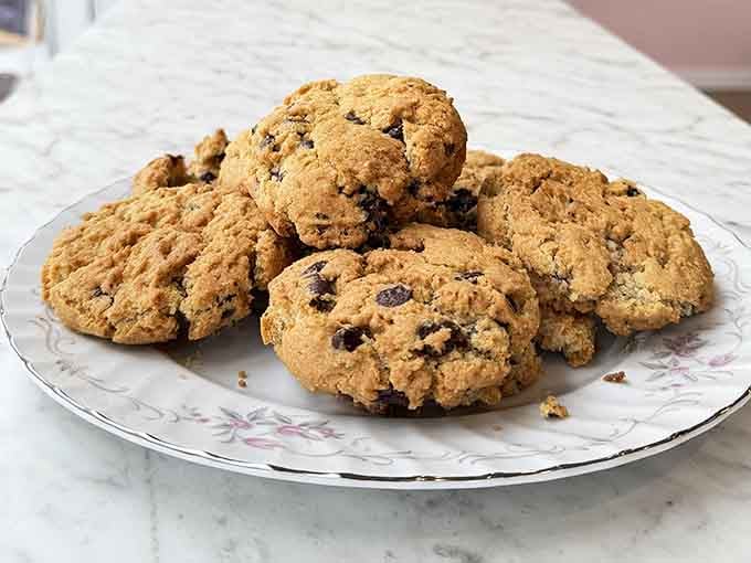 Golden cookies piled high prove that gluten-free baking has officially entered its renaissance era with style.