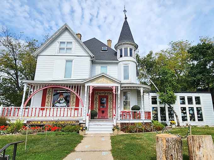 Victorian elegance meets quirky charm in this stunning white house that looks like it escaped from a storybook.