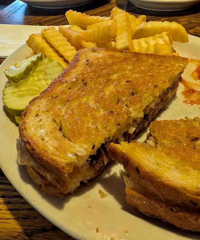 Grilled cheese done right with pickles and chips, because sometimes you need carbs on top of more delicious carbs.