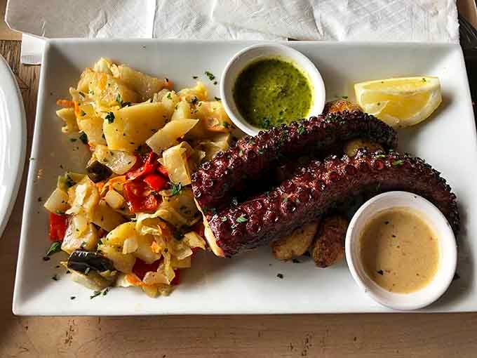 Perfectly grilled octopus with pasta proves that grandmothers can master any cuisine when they put their minds to it.