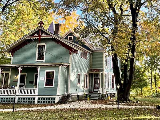 Victorian homes wearing their gingerbread trim like your aunt wears her best jewelry, proud and perfectly maintained through decades.