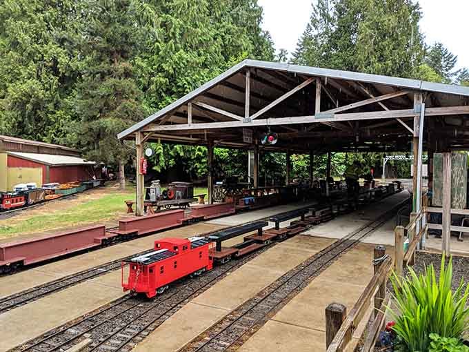 Multiple tracks wind through the covered station area, showcasing the impressive infrastructure these dedicated volunteers have created.