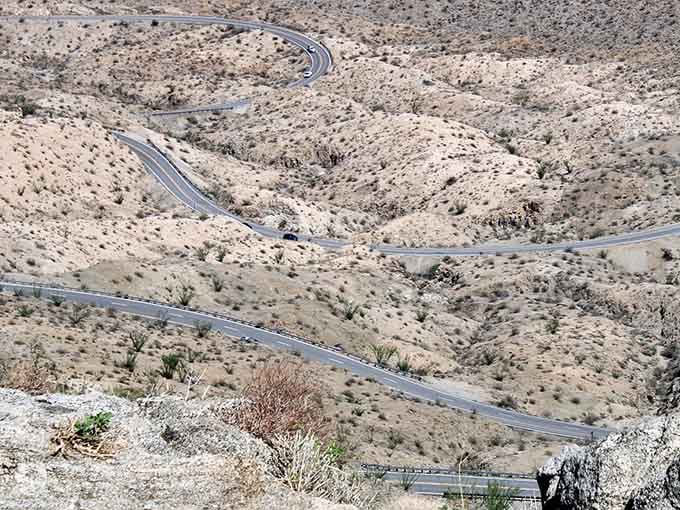 Switchbacks zigzag down the mountain like a ribbon dropped from heaven by a very clumsy angel.