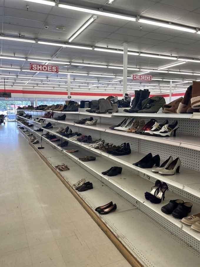Shoes for every occasion line these shelves, many barely worn and all priced to make you smile.