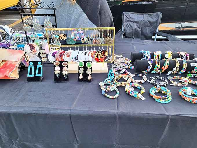 Handcrafted jewelry glinting in the sunlight, each piece waiting to become someone's new favorite accessory or gift.