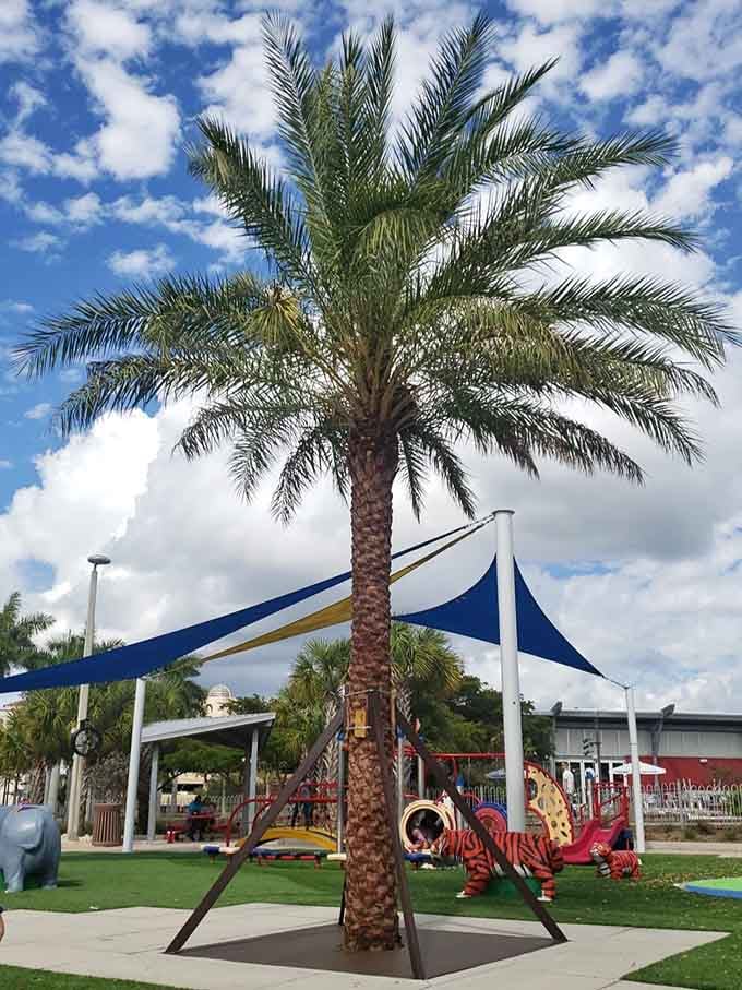 Even the palm trees seem to be reaching for the sky in celebration of this whimsical wonderland.