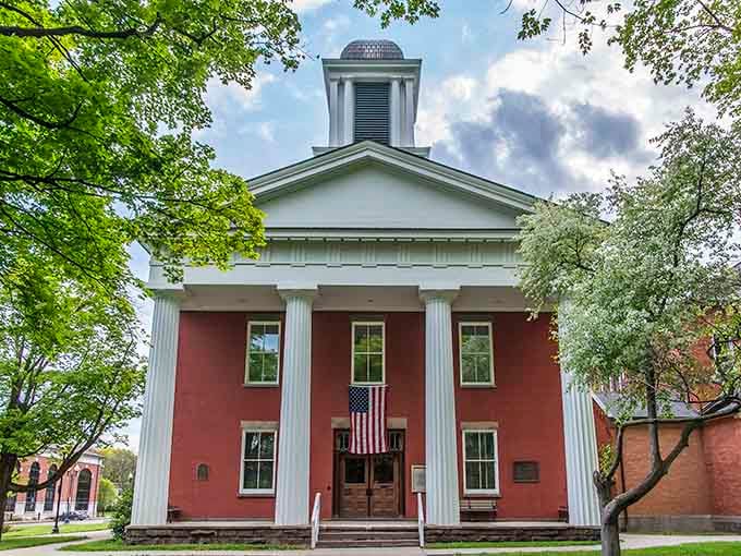 The Yates County Courthouse brings serious Greek Revival energy to Main Street, making jury duty almost seem dignified.