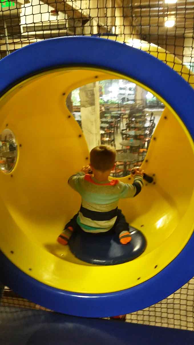 That yellow submarine sphere offers 360-degree views of the action, making every kid feel like a deep-sea explorer.