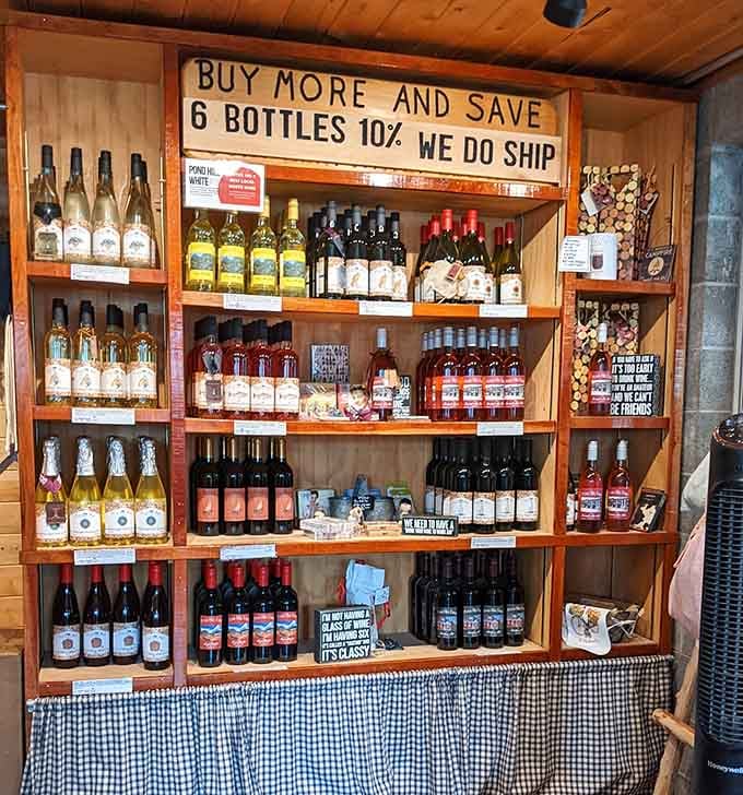 The "buy more and save" sign speaks directly to anyone who's ever tried to choose just one favorite wine.