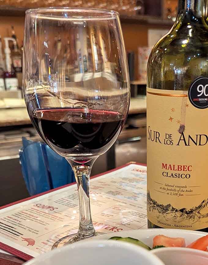 Argentine Malbec paired with fresh vegetables, because even wine lovers occasionally remember to eat their greens.