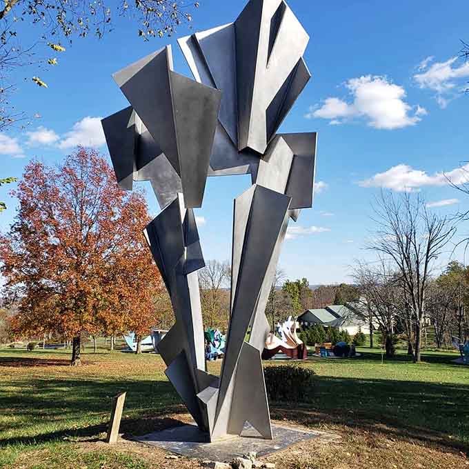 Angular steel planes jut dramatically like a geometric explosion captured at its most photogenic moment.