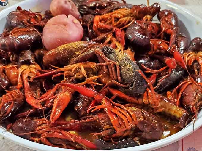 A mountain of crawfish that would make any Louisiana native nod with respect, proving Alabama knows its way around mudbugs.