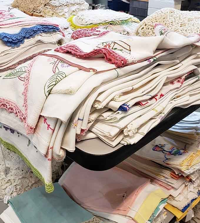 Hand-embroidered linens that remind you when people actually took time to make things beautiful.