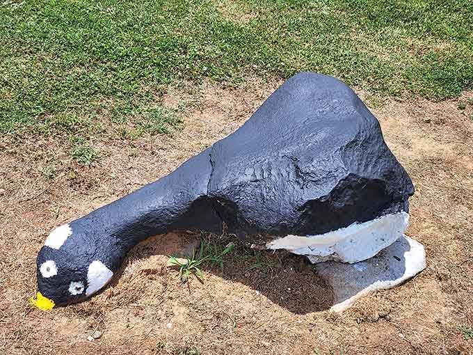 The penguin's formal attire makes it the best-dressed resident, though the dress code here is refreshingly relaxed for visitors.