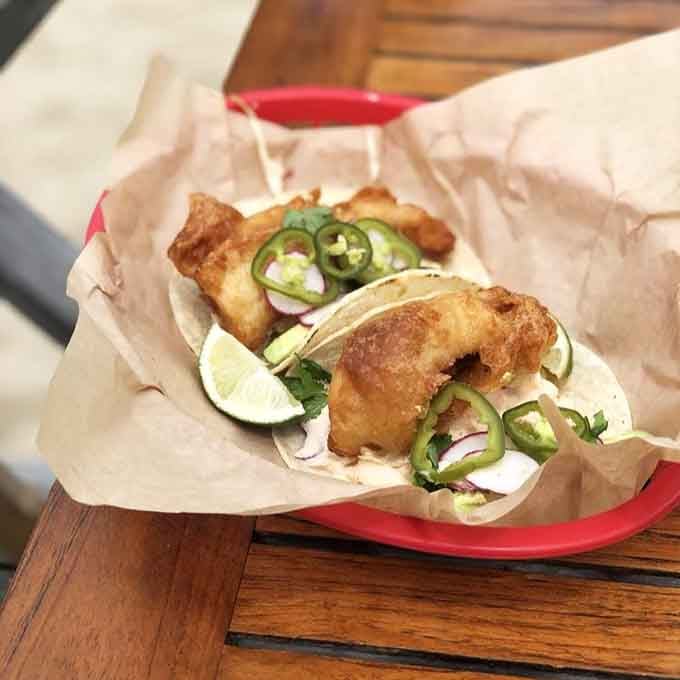 Fish tacos that prove fried food and fresh ingredients can absolutely be best friends at the beach.