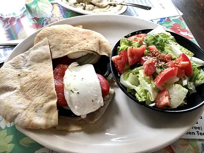 That portabella sandwich tucked in pita with fresh salad proves mushrooms deserve way more respect than they usually get.