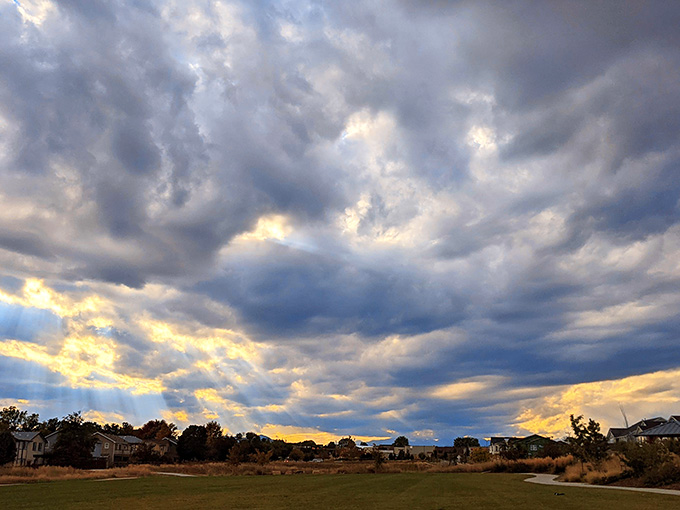 Colorado sunsets transform this quirky playground into something straight out of a storybook illustration.