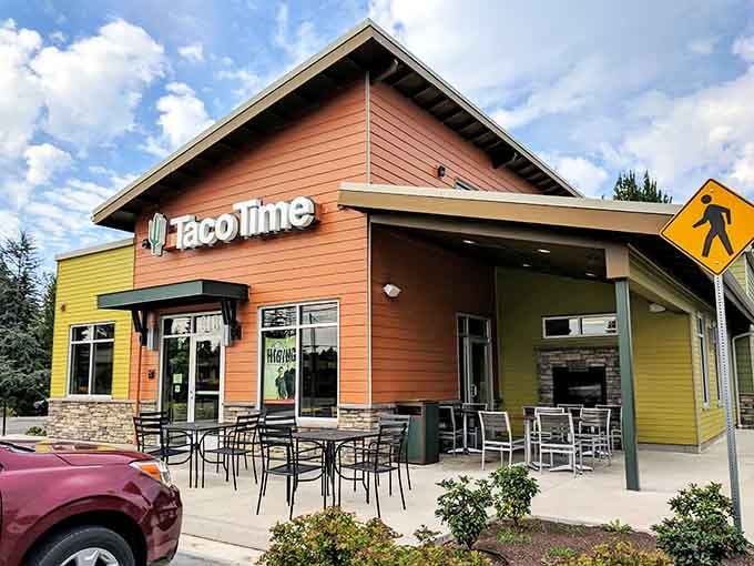 Bright colors and outdoor seating suggest this isn't your average fast food stop, but a genuine neighborhood gathering spot.
