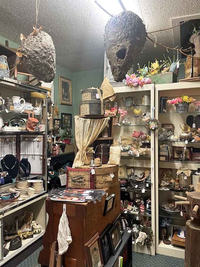 Taxidermy meets tchotchkes in this wonderfully eclectic booth where curiosity is the only requirement for browsing.