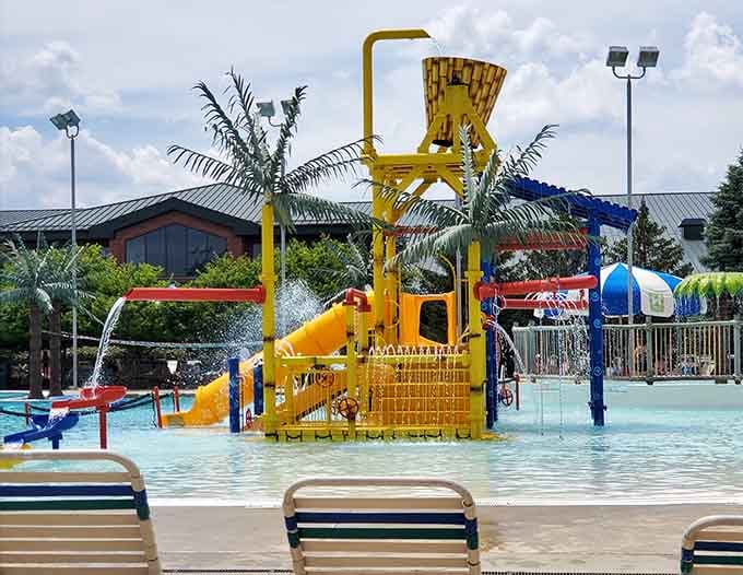 Bright colors and water features create the kind of chaos that somehow results in exhausted, happy children.