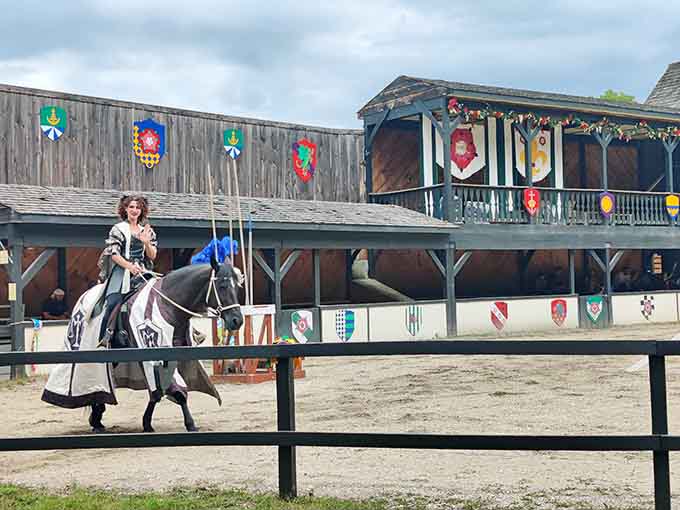 Medieval knights on horseback bring history to life at the Renaissance Faire, because apparently Sterling Forest does everything including time travel.