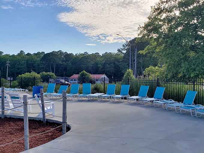 Those blue lounge chairs are calling your name after your third trip down the big slide.