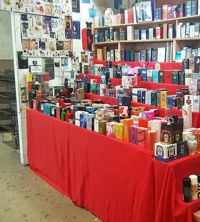 A fragrance lover's paradise unfolds in vibrant bottles stacked high, offering scents for every personality and special occasion.