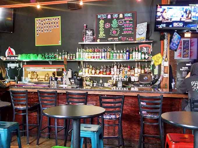 The bar's impressive liquor selection proves they take adult refreshments as seriously as their game collection.