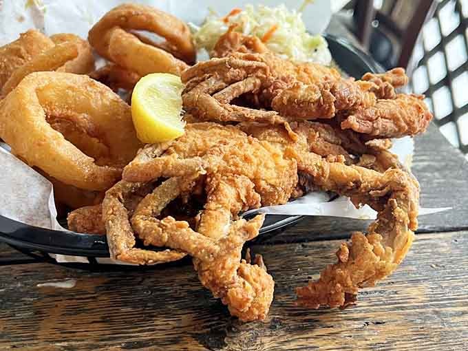 Soft shell crab and onion rings proving that sometimes the best things in life are indeed fried.