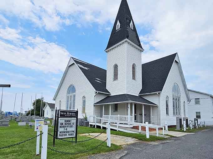 This pristine white church has anchored the community through storms both literal and metaphorical for generations of islanders.
