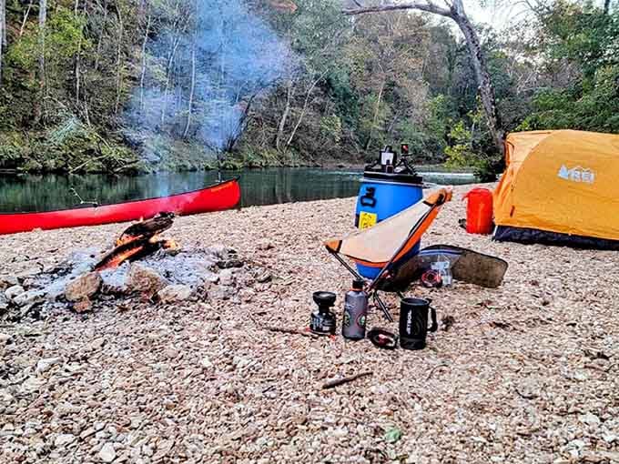 Creek-side camping where your morning coffee comes with a view that beats any hotel room.