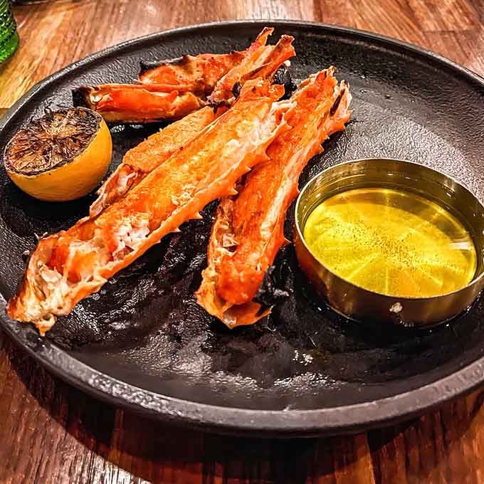 King crab legs with drawn butter, the kind of meal that makes you temporarily forget about carbs and regret nothing whatsoever.