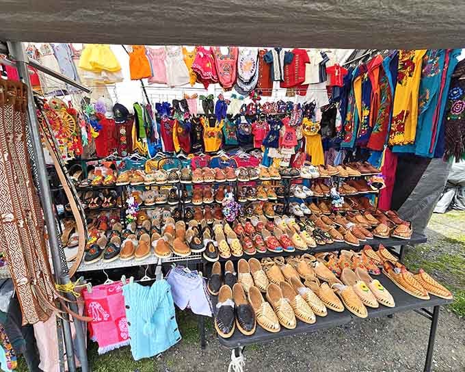 Sandals and sneakers create a footwear rainbow that would make Imelda Marcos pause with admiration.