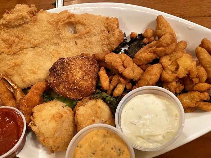 When you can't choose between land and sea, this golden fried platter solves your indecision deliciously.